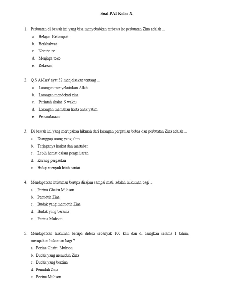 Soal PAI Kelas X | PDF | Ilmu Sosial | Agama & Spiritualitas