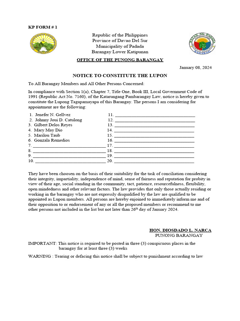 KP Form #1 | Download Free PDF | Justice | Crime & Violence