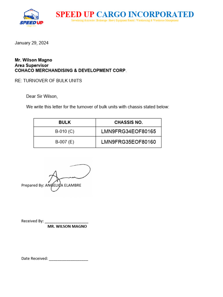 Turnover Letter | PDF | Transport | Logistics