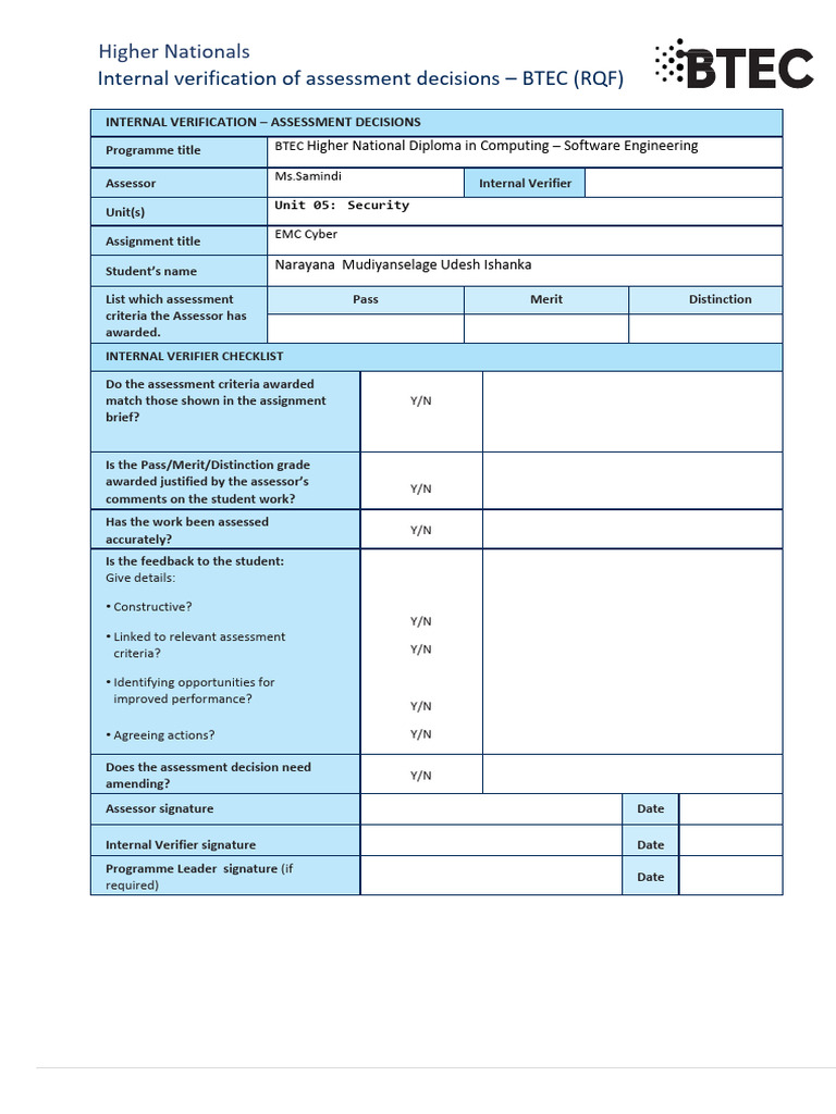 Internal Verification of BTEC Assessments | PDF | Security | Computer Security