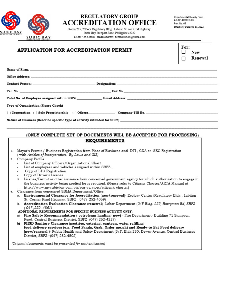 Application For Accreditation Permit (New-Renewal) | PDF | Business