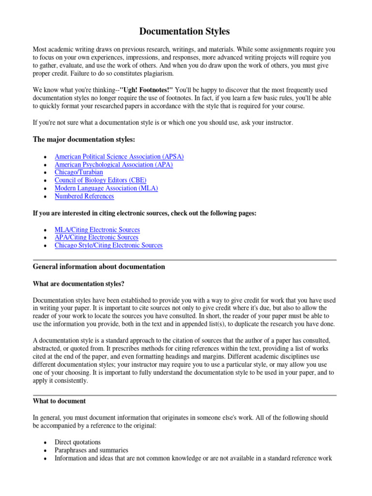 Documentation Styles | PDF | Citation | Apa Style
