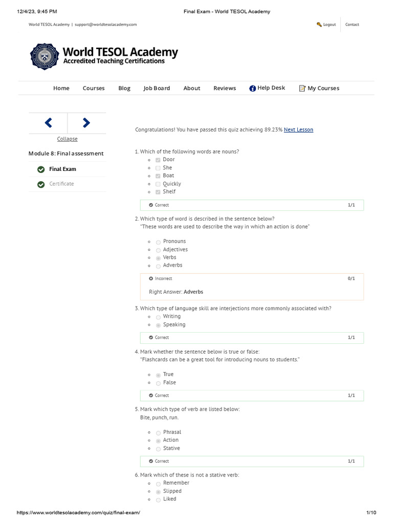 Final Exam - World TESOL Academy | PDF | Grammatical Tense | Verb