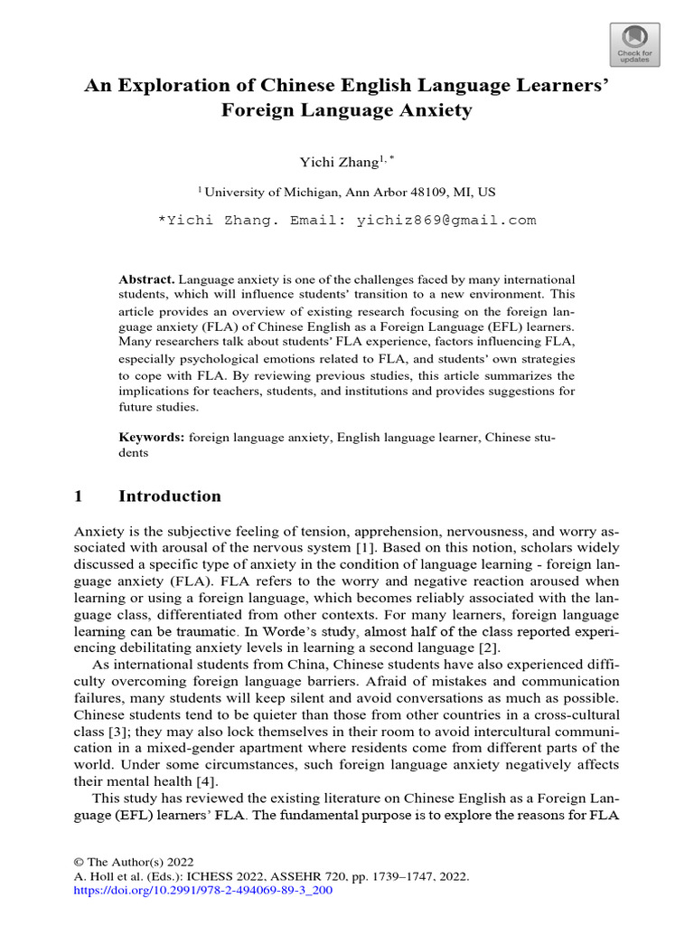 An Exploration of Chinese English Language Learners' Foreign Language ...