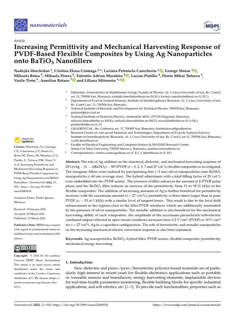 PVDF-Ag+BT - Nanomaterials 2022 | PDF | Piezoelectricity | Chemistry