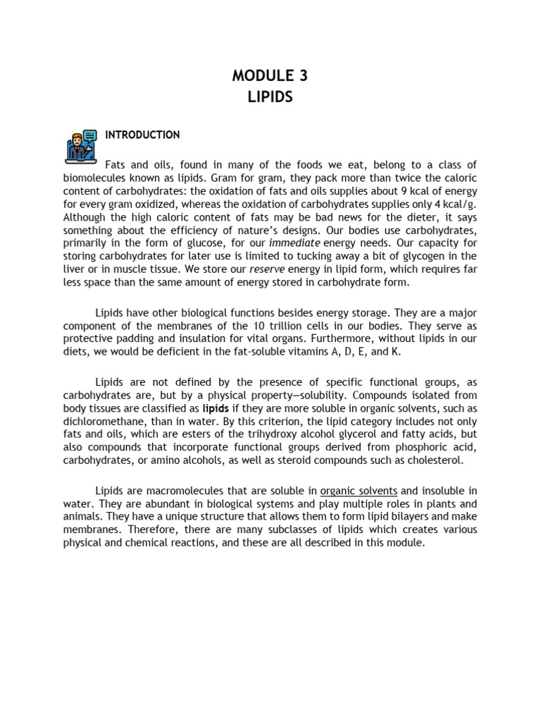 Module 3 Lipids | PDF | Triglyceride | Fatty Acid