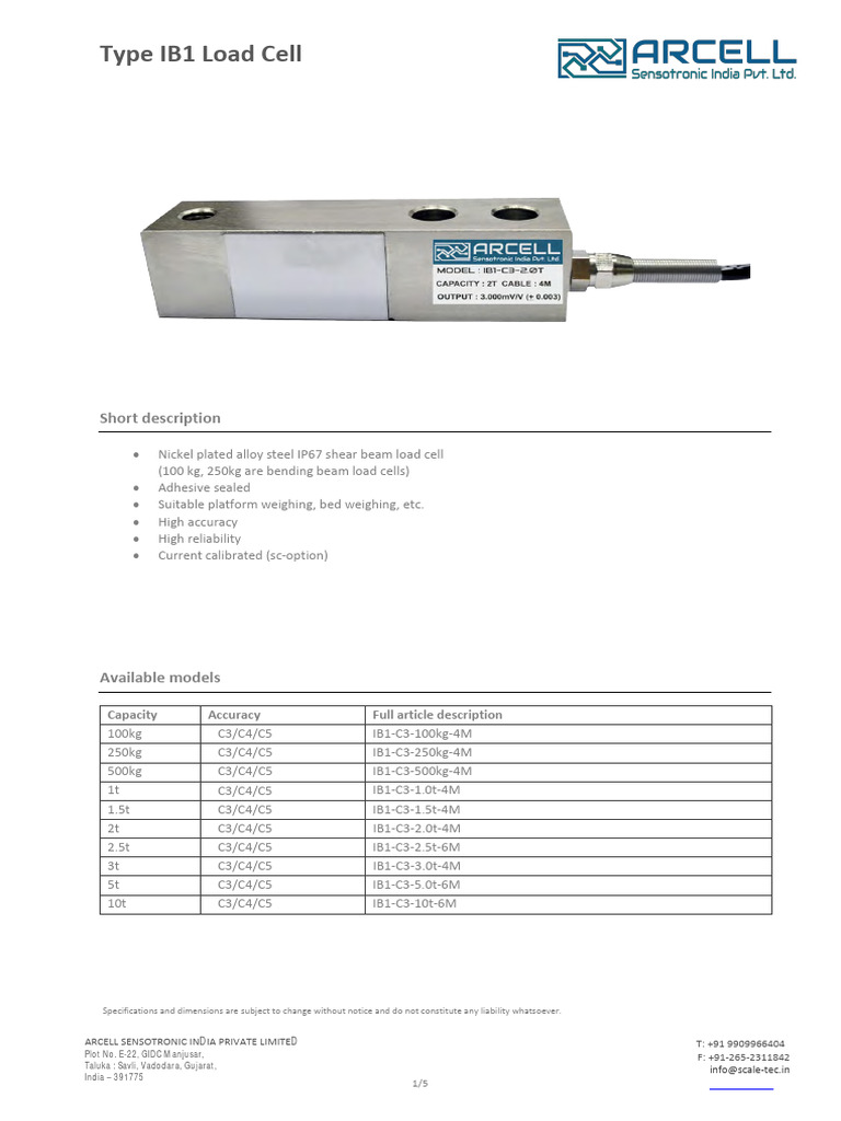 ARCELL IB1_Datasheet | PDF | Physical Sciences