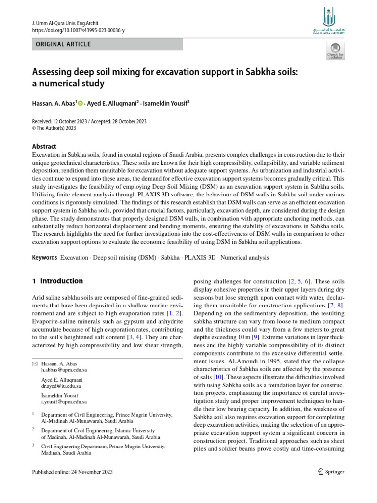 Assessing Deep Soil Mixing For Excavation Support in Sabkha Soils A Numerical Study | PDF ...