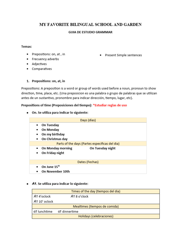 Grammar Guia de Estudio Primer Grado | PDF | Morfología Lingüística ...