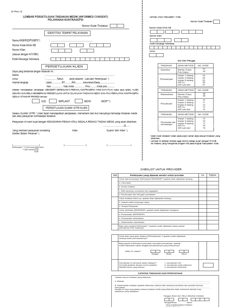 Lembar Persetujuan Tindakan Medik KB | PDF