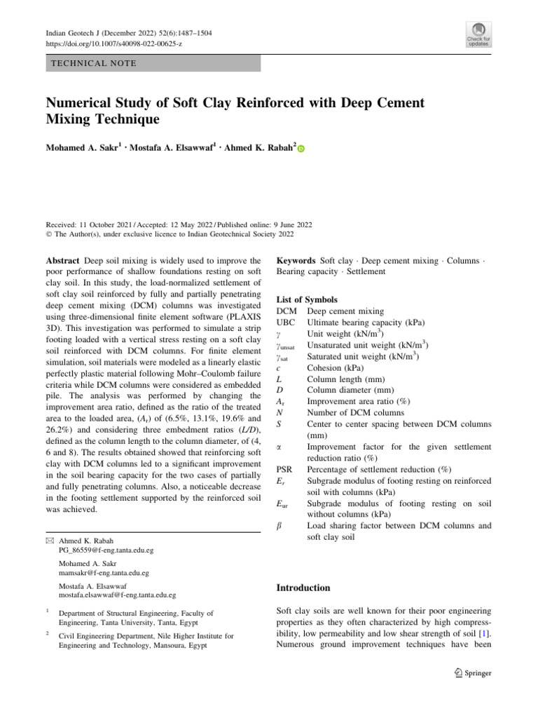 Numerical Study of Soft Clay Reinforced With Deep Cement Mixing ...
