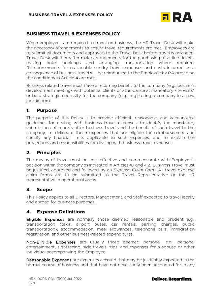 Business Travel Expenses Policy | Download Free PDF | Frequent Flyer ...