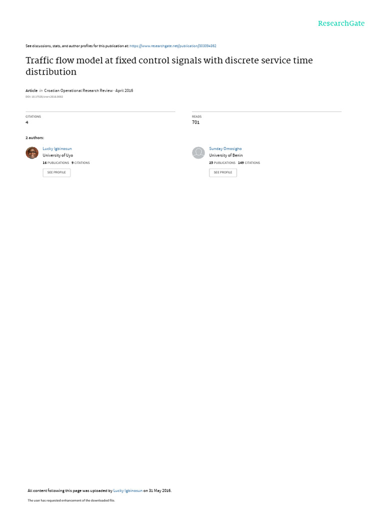 Traffic Flow Model at Fixed Control Signals With D | PDF | Traffic | Probability Distribution