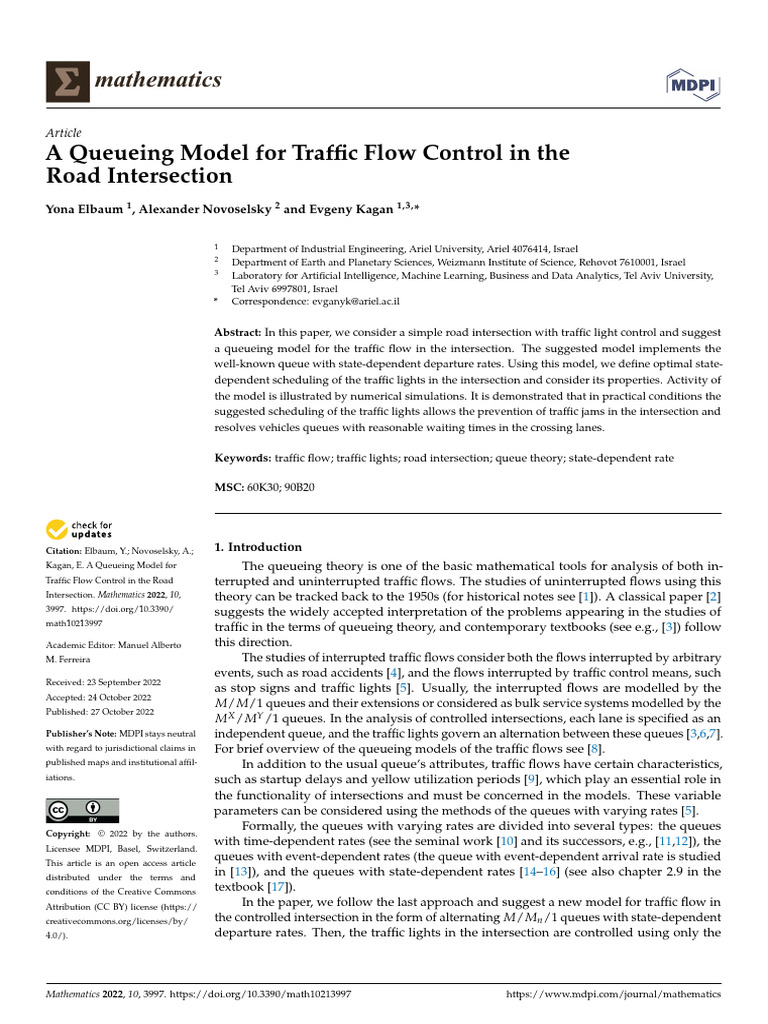 A Queueing Model for Traffic Flow Control in the Road Intersection | PDF | Intersection (Road ...