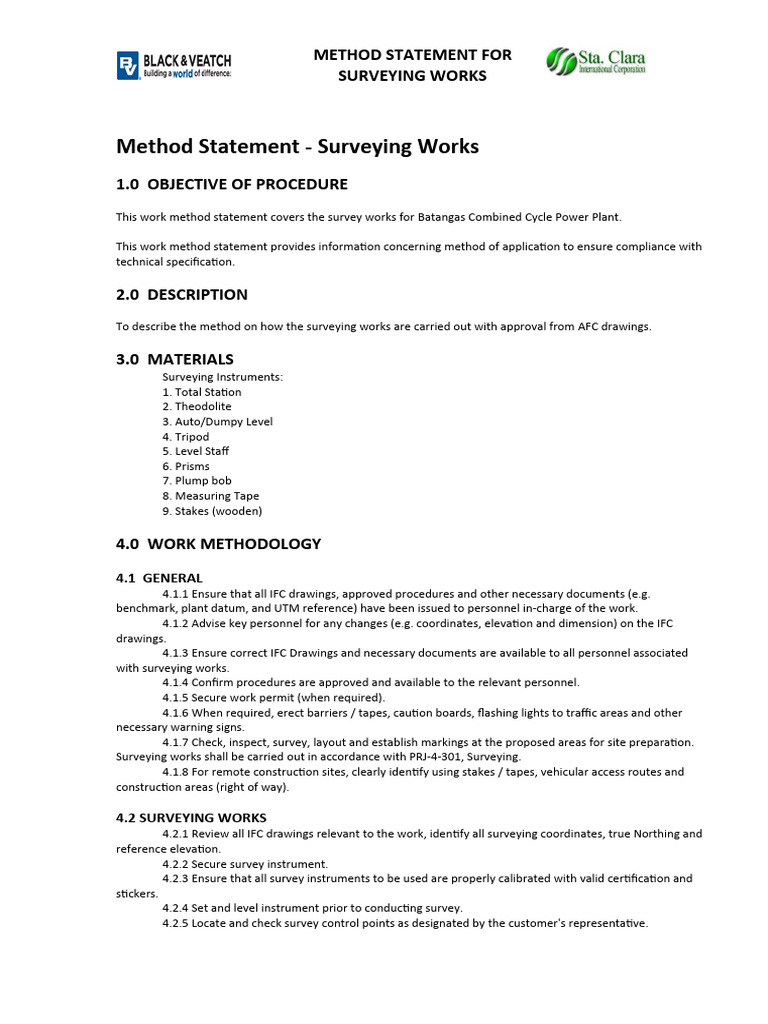 Method Statement For Surveying Works | Download Free PDF | Surveying ...