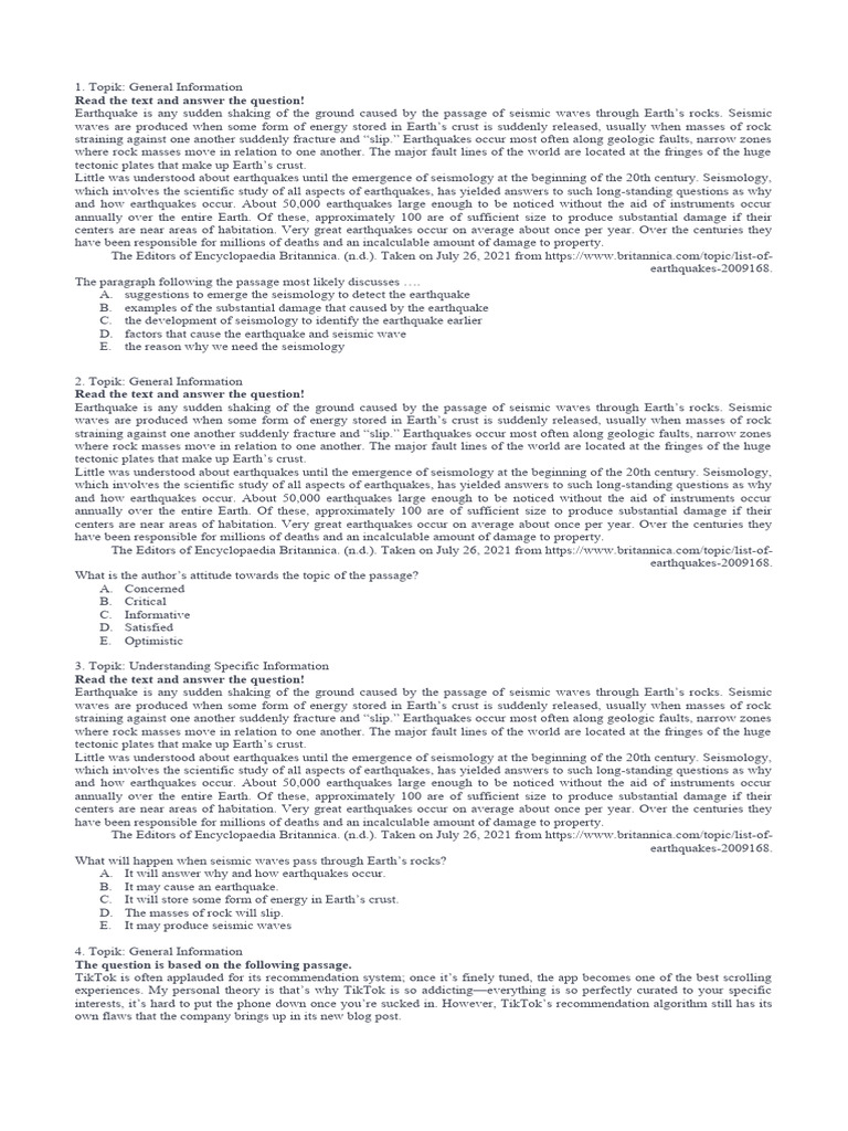 Utbk Level 4 | PDF | Earthquakes | Hybrid Vehicle
