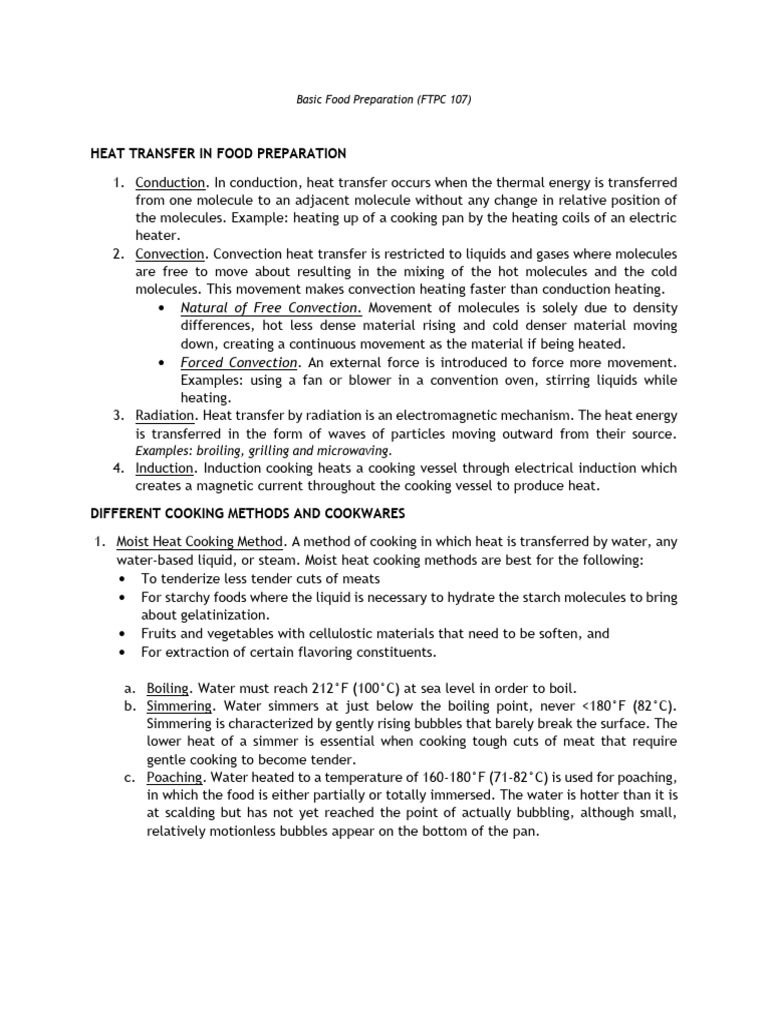 Basic Food Prep Handout Final Term 2024 | PDF | Cooking | Heat Transfer