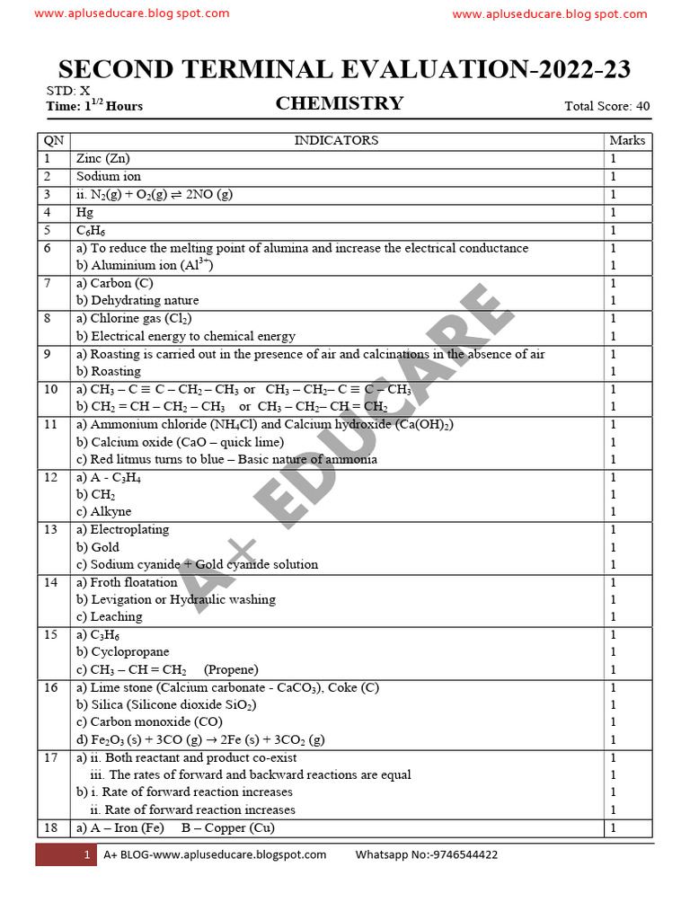 A+ Blog Sslc Chemistry Second Term Exam 2022 23 Ans Em | PDF | Hydroxide | Chemical Compounds