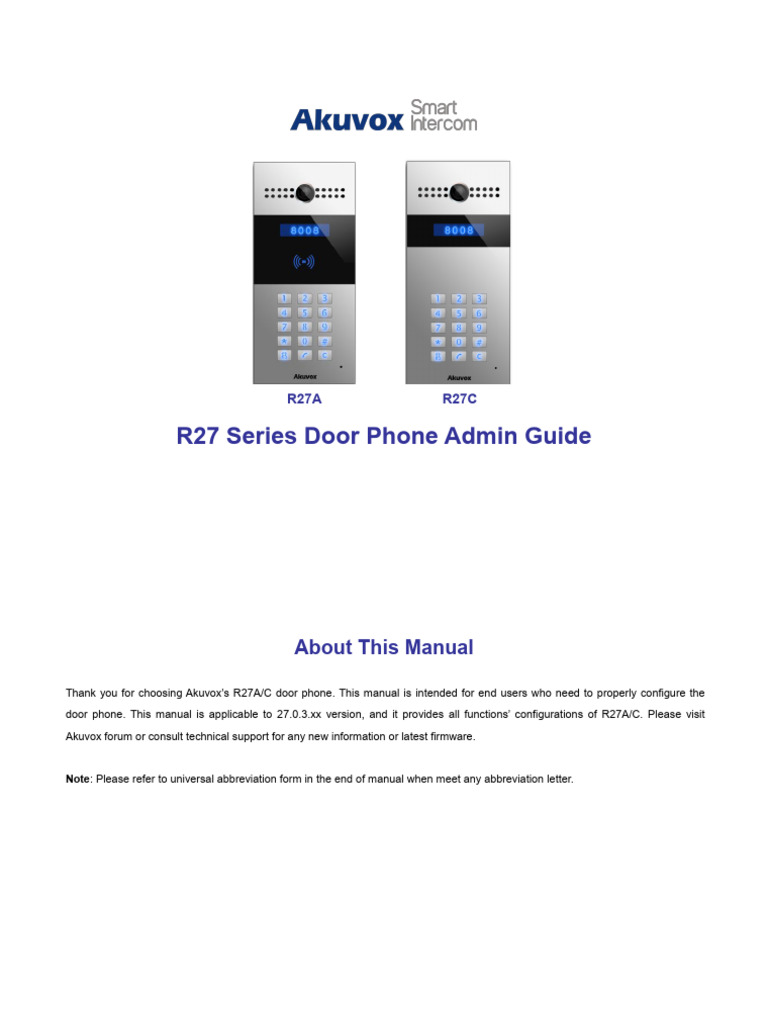 R27 Series Door Phone Admin Guide: R27A R27C | Download Free PDF ...