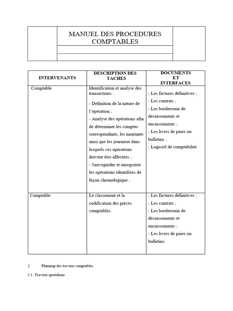 Manuel des Procédures Comptables | PDF | Comptabilité | Banques