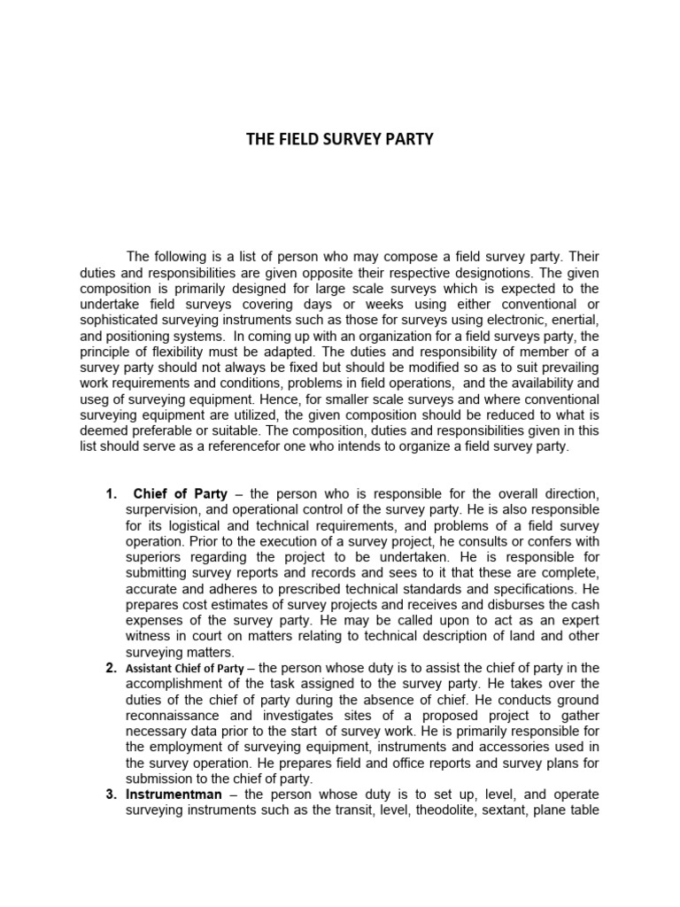 THE FIELD SURVEY PARTY Report | Download Free PDF | Surveying | Metrology