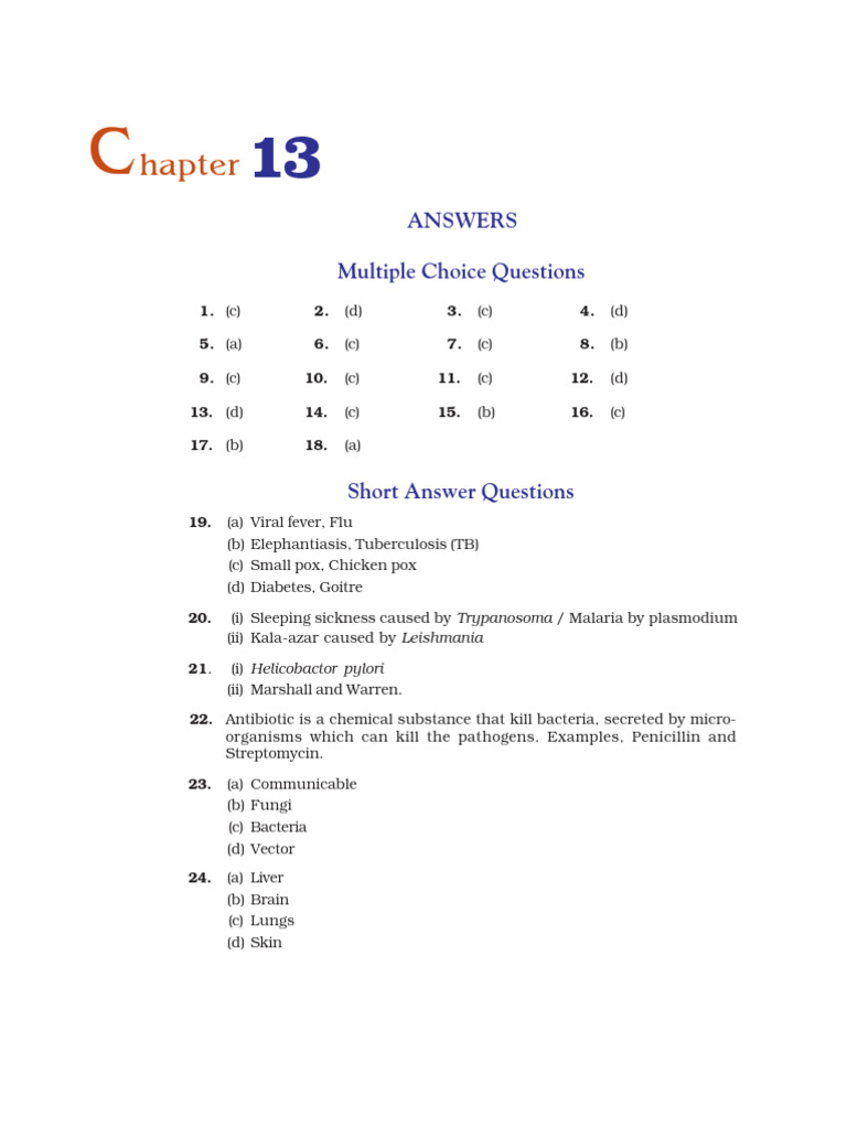 9 Science Exemplar Chapter 13 Answer | PDF | Infection | Pathogen