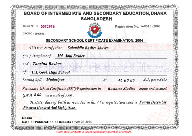 SSC Certificate Editable Format | PDF