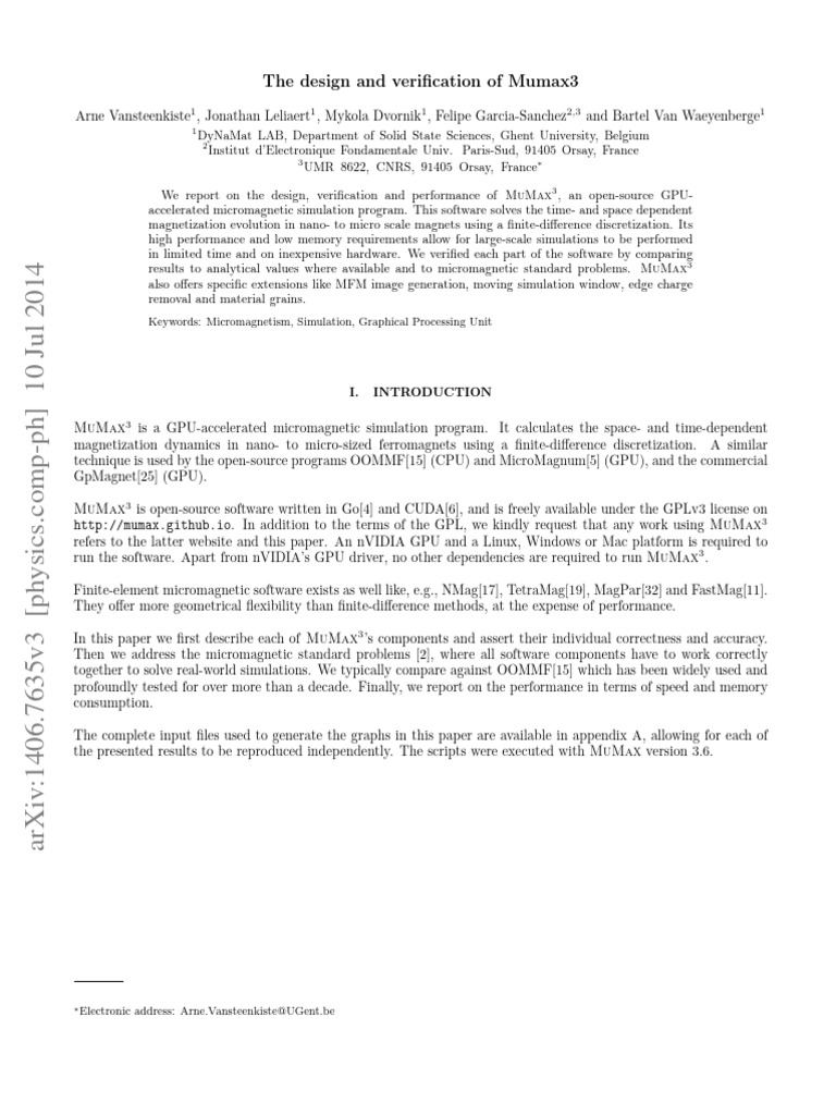 The Design and Verification of Mumax3: Keywords: Micromagnetism ...