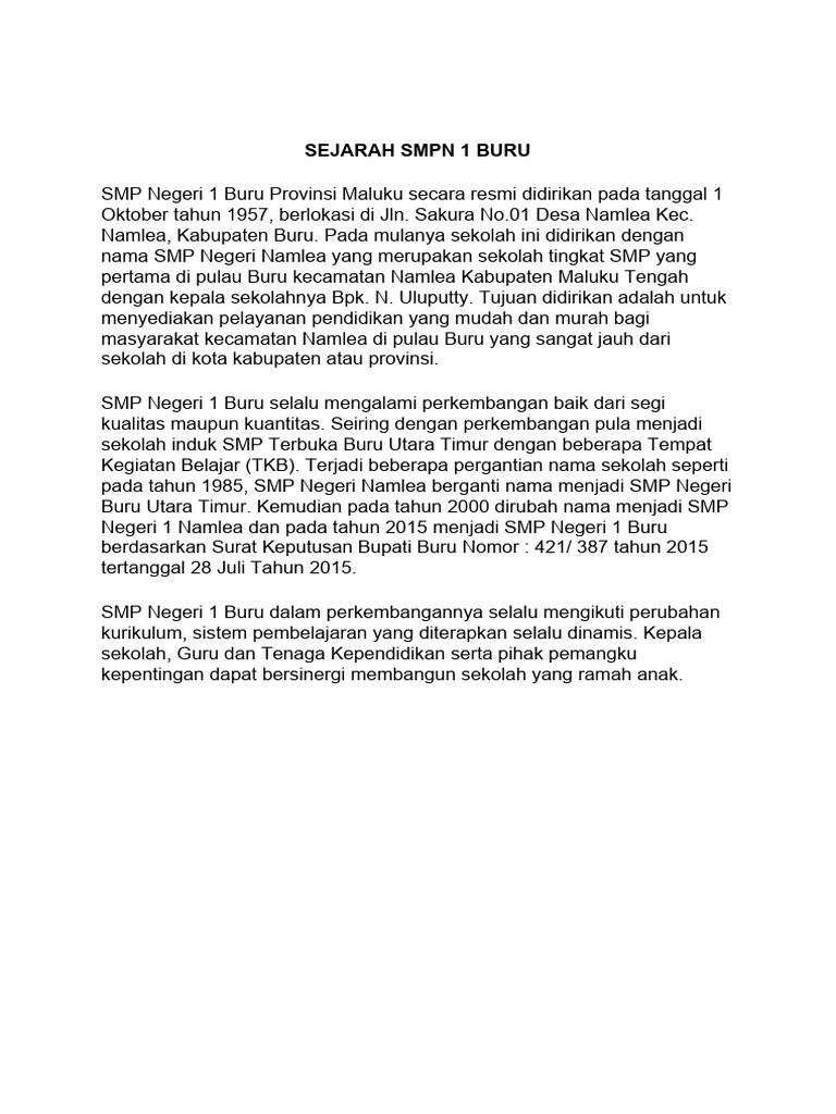 Sejarah SMPN 1 Buru | PDF