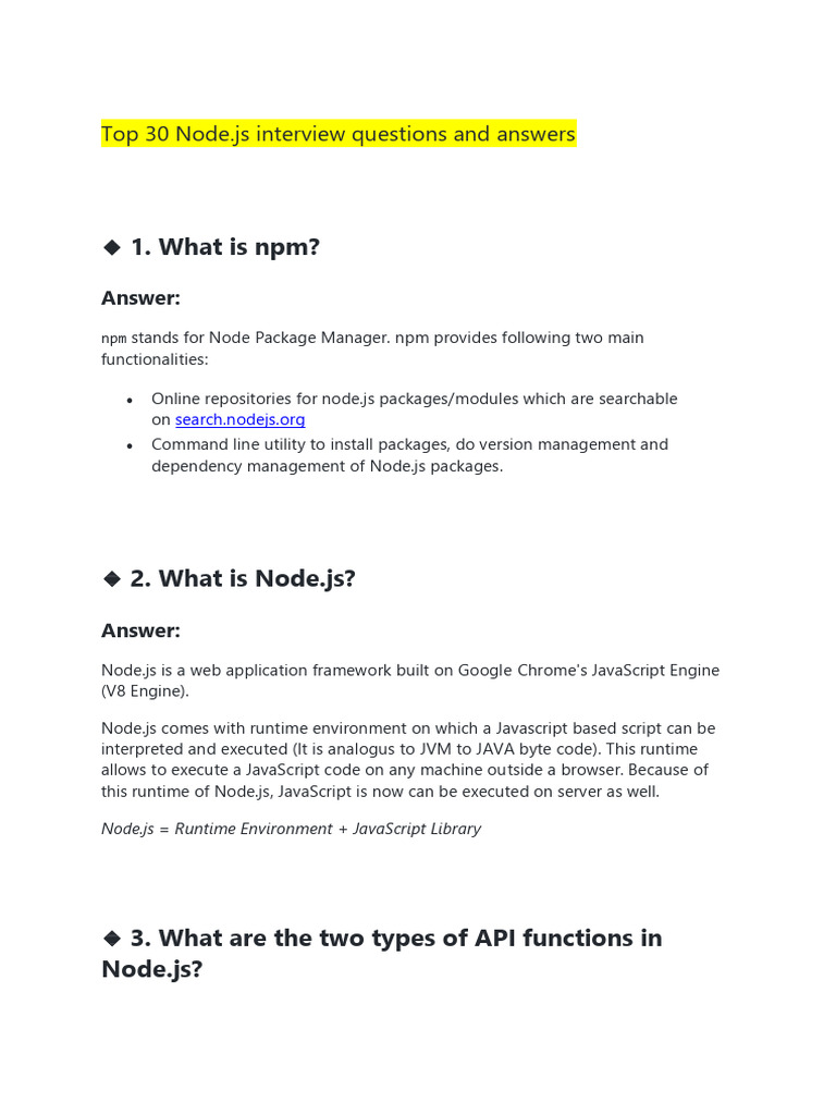 Node Js Interview Questions | PDF | Ajax (Programming) | Java Script Node Js Interview Questions | PDF | Ajax (Programming) | Java Script
