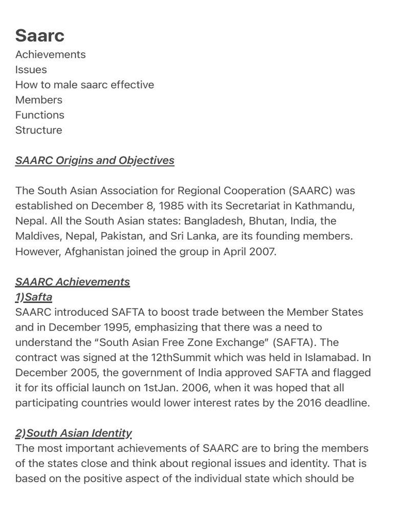 Saarc | PDF | South Asia | Global Politics