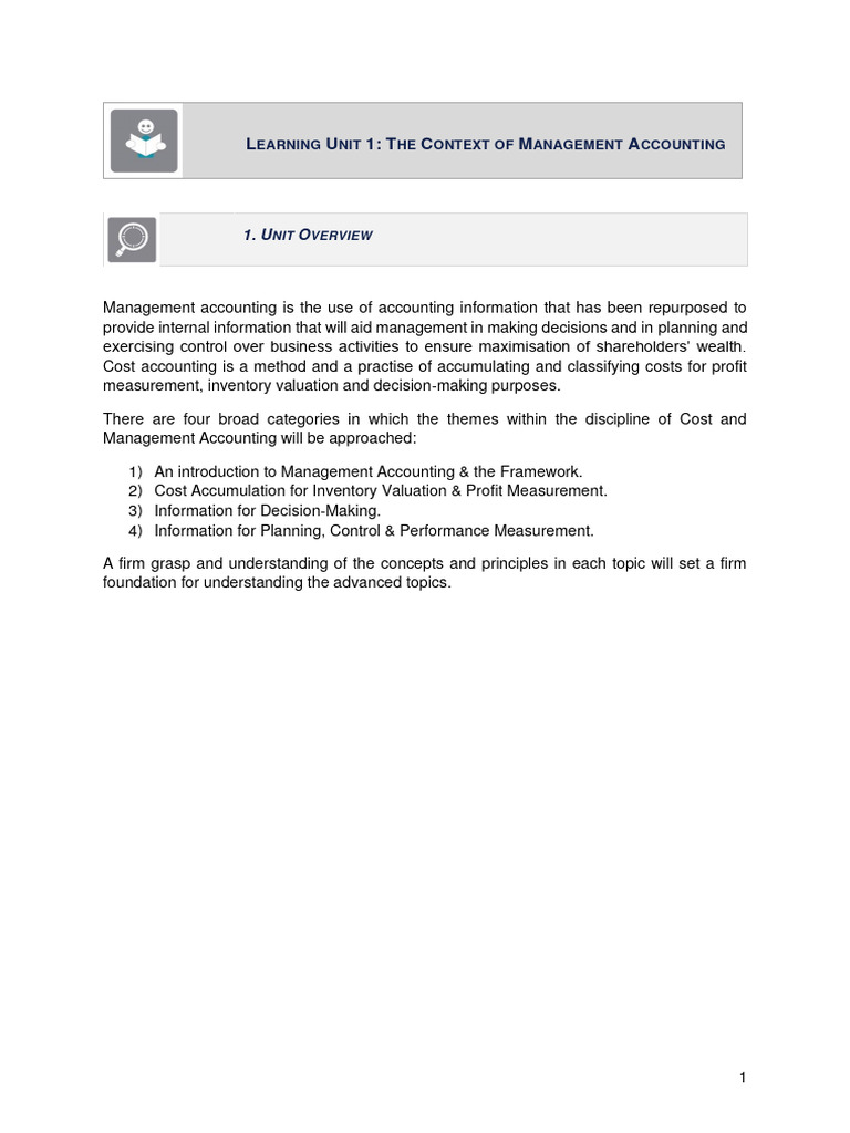 Learning Unit 1 (Study Guide) | PDF | Accounting | Management Accounting