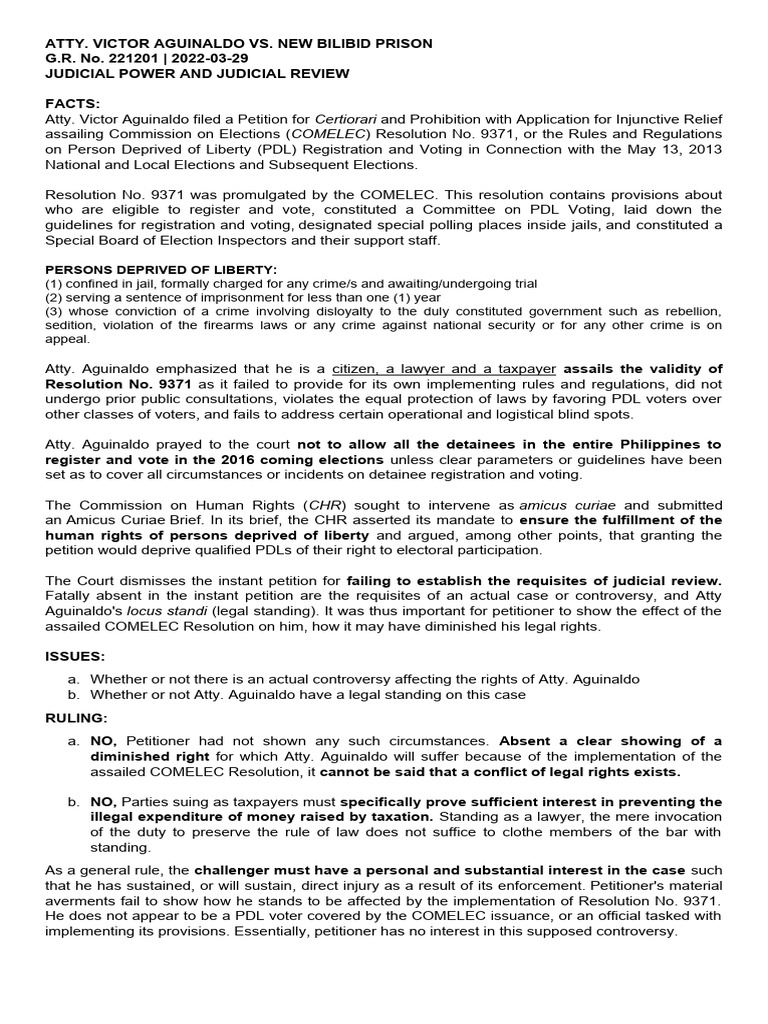 Atty. Victor Aguinaldo vs. New Bilibid Prison | PDF | Standing (Law) | Justice