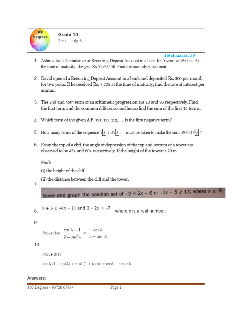 Grade 10 - Test - July 6 | PDF