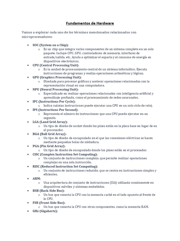 Siglas y Funciones de la CPU | PDF | Unidad Central de procesamiento ...