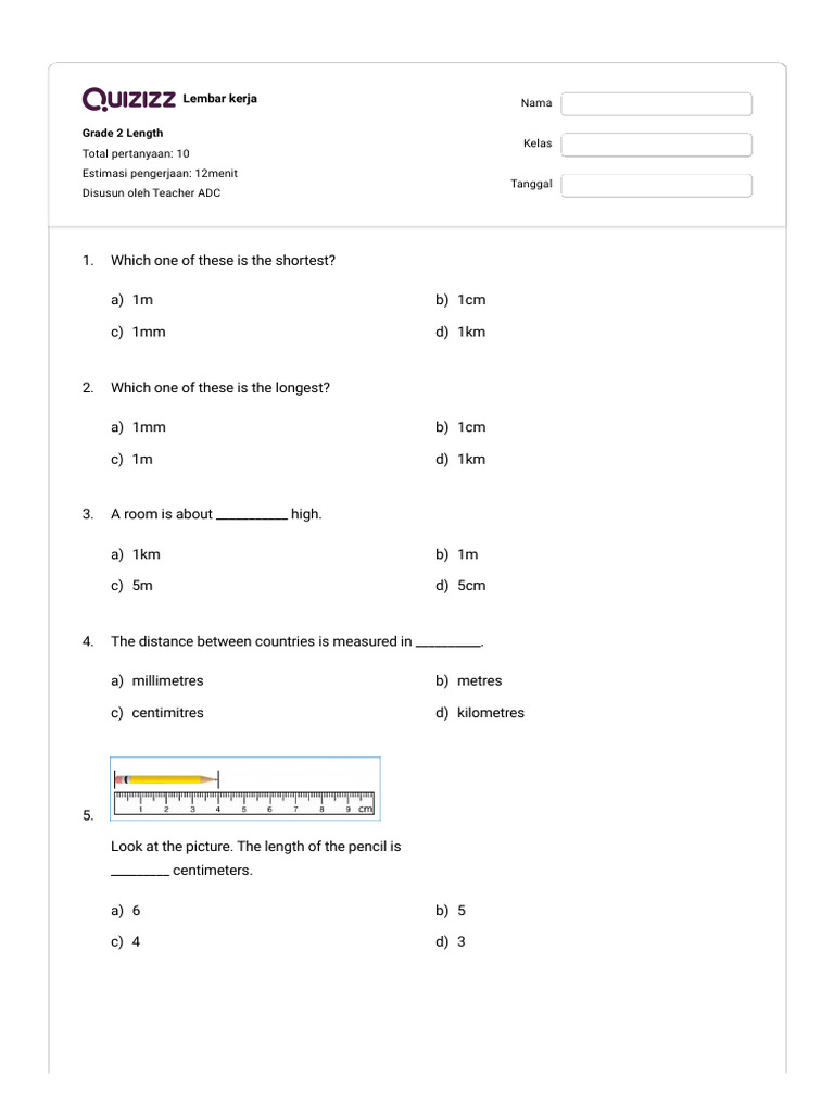 Grade 2 Length - Quizizz | PDF