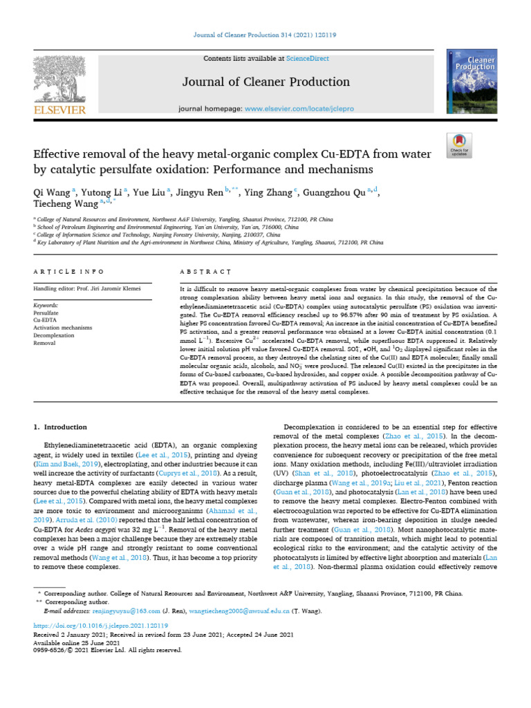 Cu-EDTA Removal via Persulfate Oxidation | PDF ...