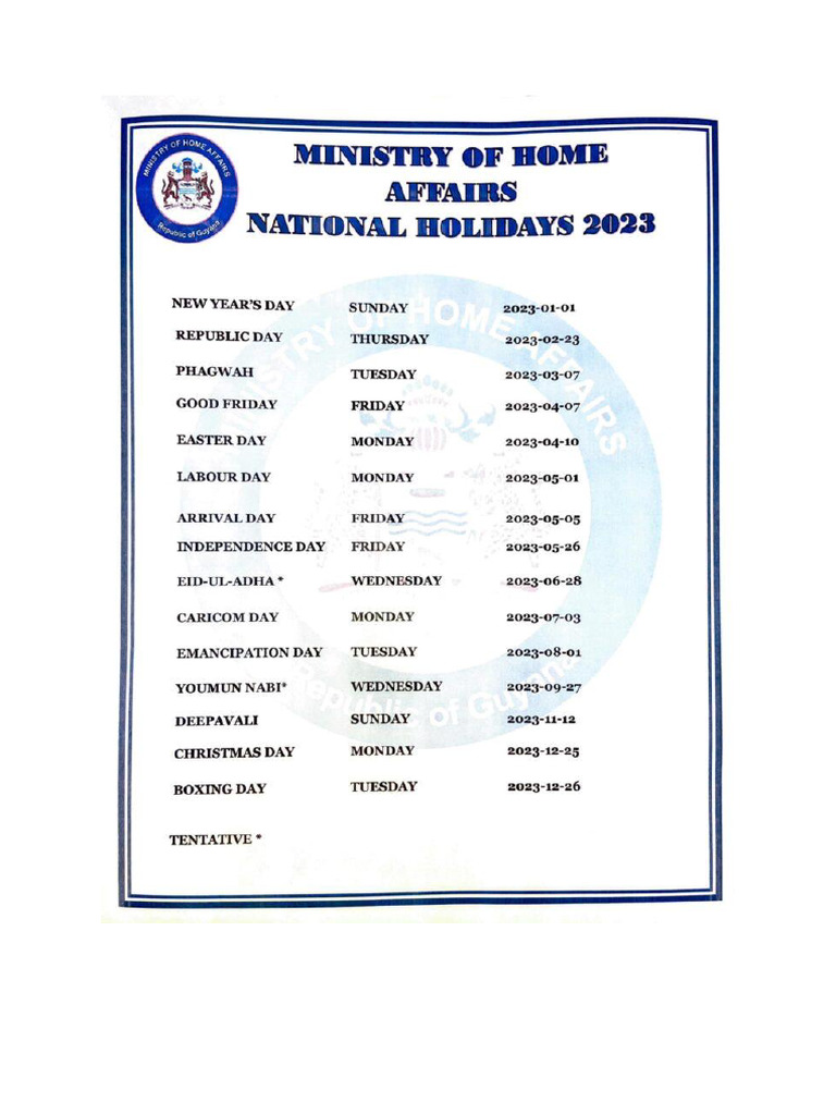 Holiday Calender | PDF