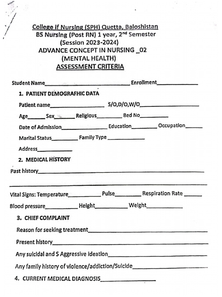 Mental Assessment Foram | PDF