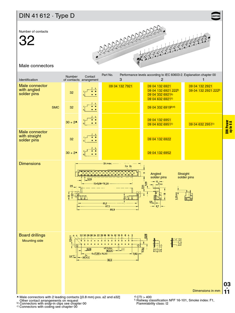 DIN 41 612 Type D: Male Connectors | PDF | Electronics | Physical Layer ...