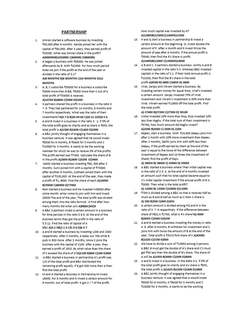 Partnership Sheet | PDF | Rupee | Partnership