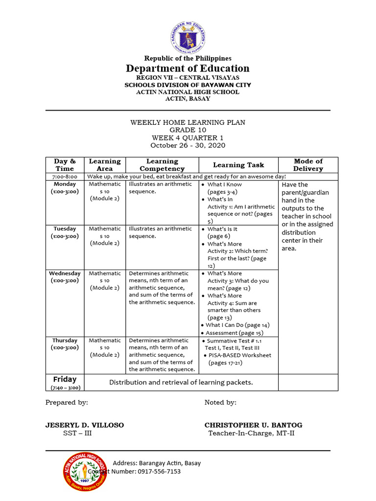 Grade 10 Math Week 4 Learning Plan | PDF | Mathematics