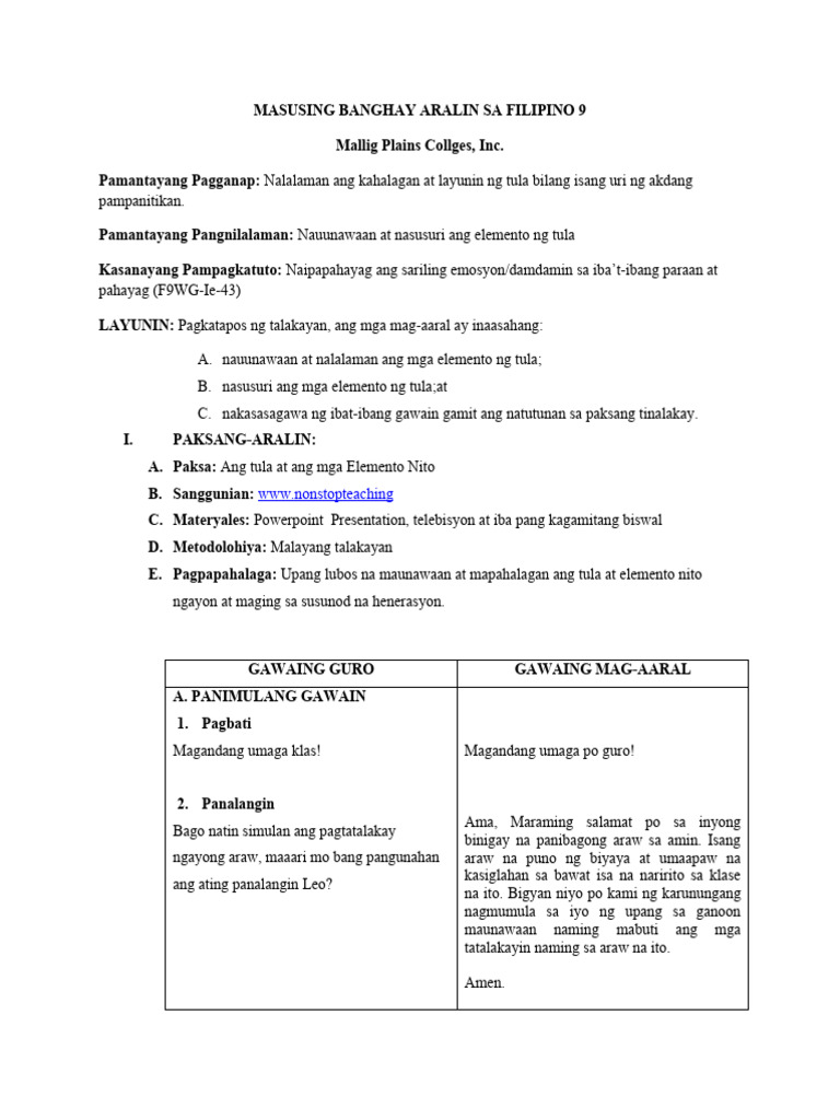 Lesson Plan Sa Tula | PDF