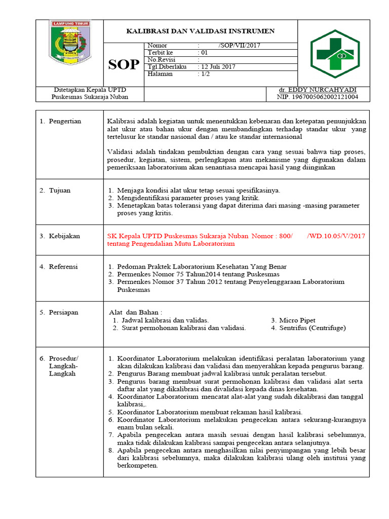 817 2 Sop Kalibrasi Dan Validasi Instrumen Lab | PDF