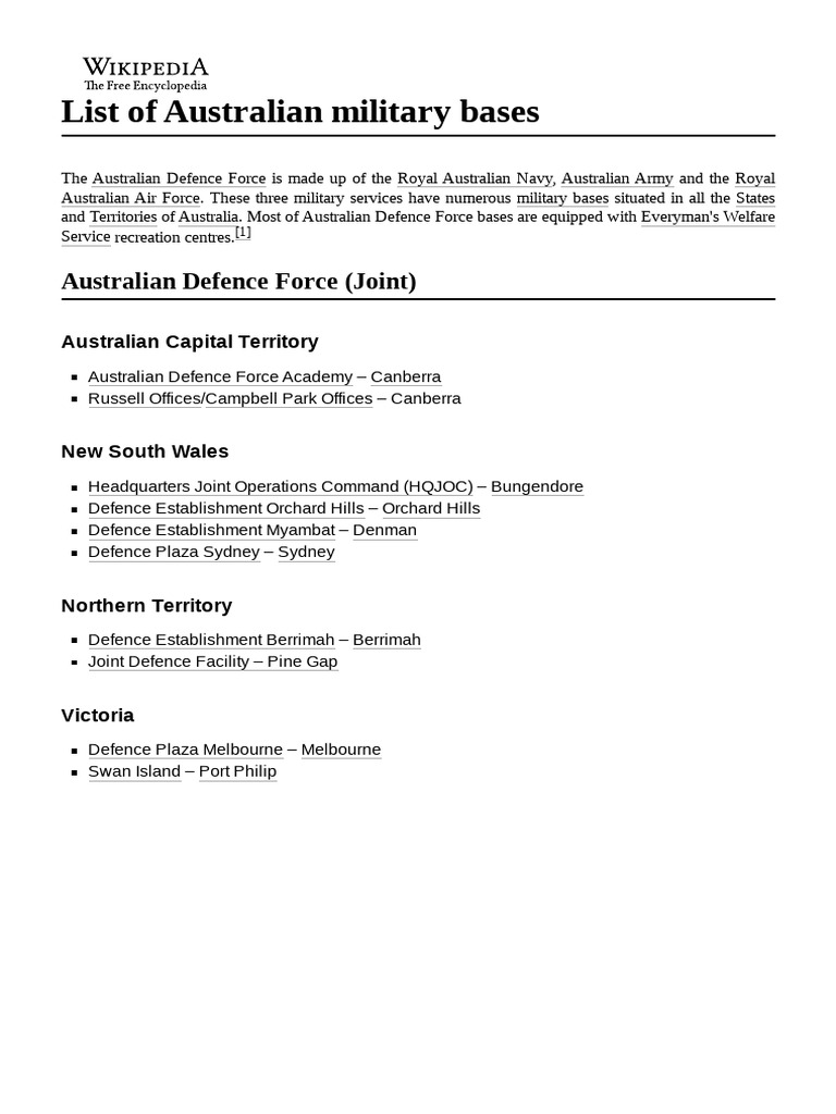 List of Australian Military Bases | PDF | Australian Defence Force ...