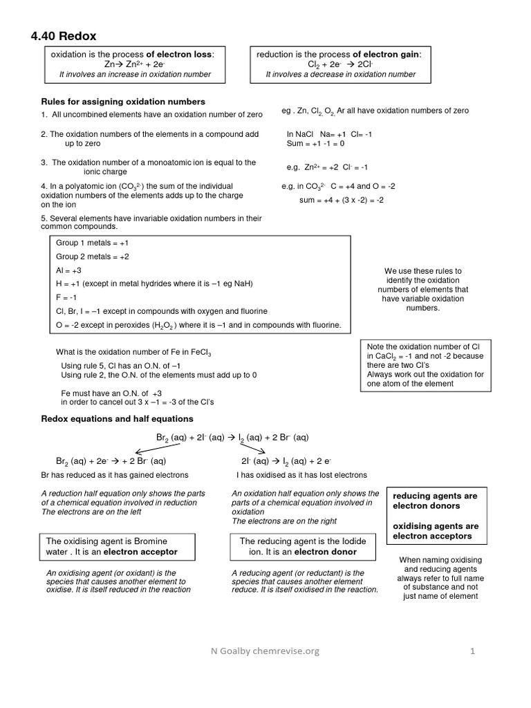 Redox Notes Pdf Redox Anode