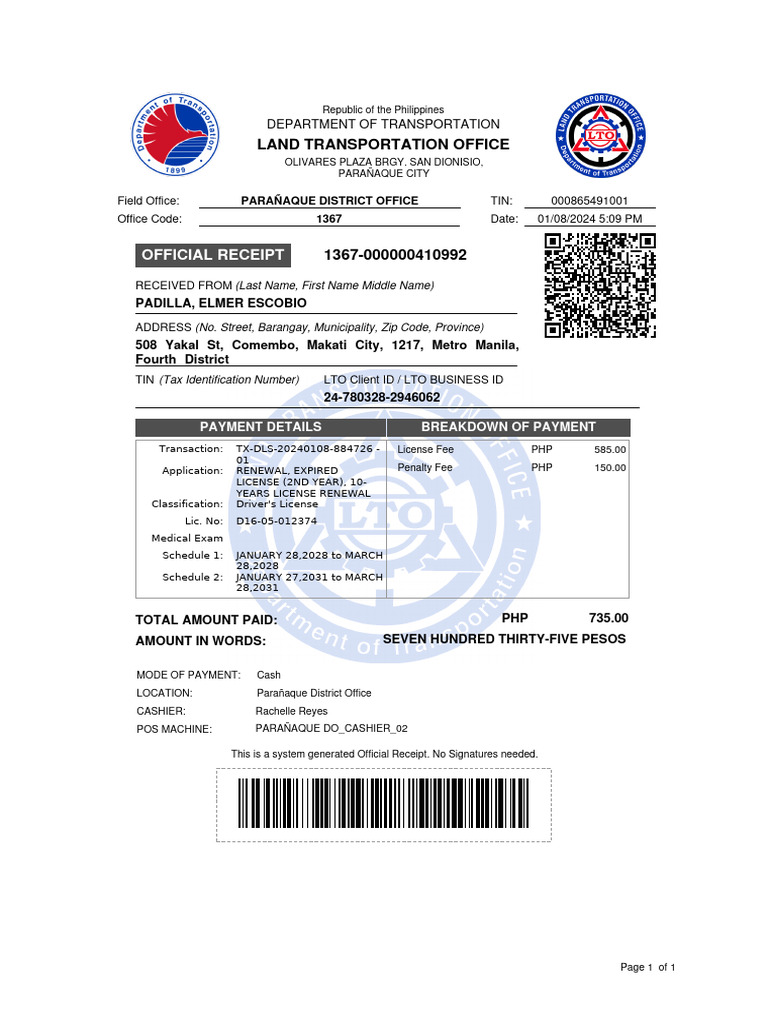 Elmer PH License Receipt | PDF
