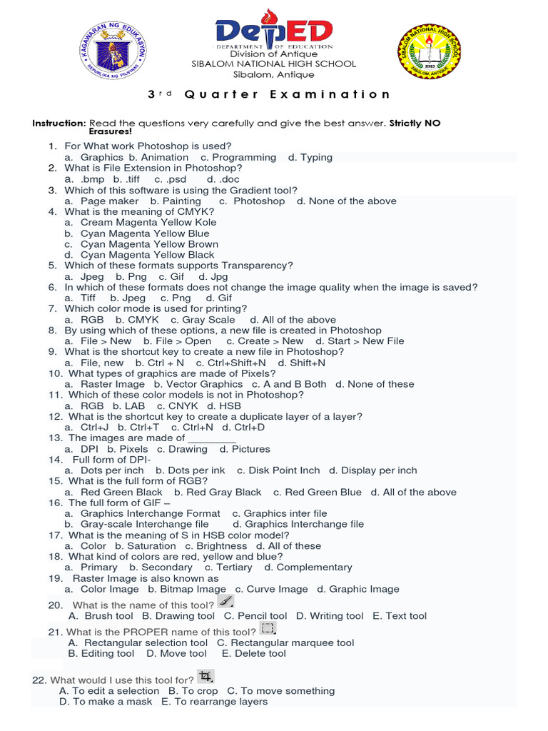 Photoshop Exam Questions for Students | PDF | Adobe Photoshop | Rgb ...