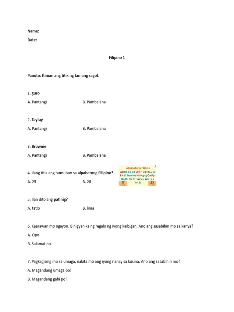Practice Test in Filipino | PDF