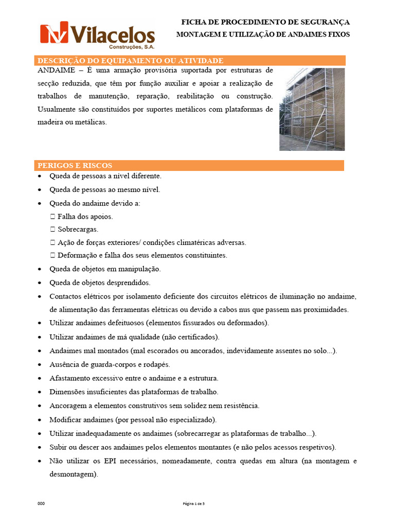 FPS - Montagem e Utilização de Andaimes Fixos | PDF | Resistência dos ...